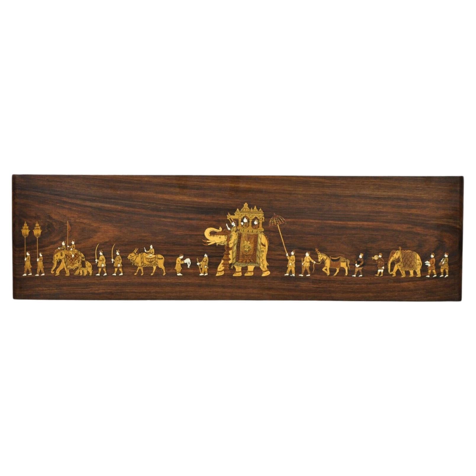 Vintage Anglo Indian Rosewood Inlaid Plaque of Figural Procession at ...