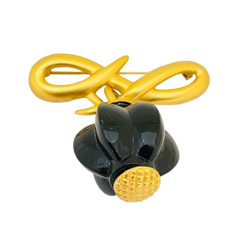 Vintage ANNE KLEIN matte gold black lucite designer runway brooch For ...