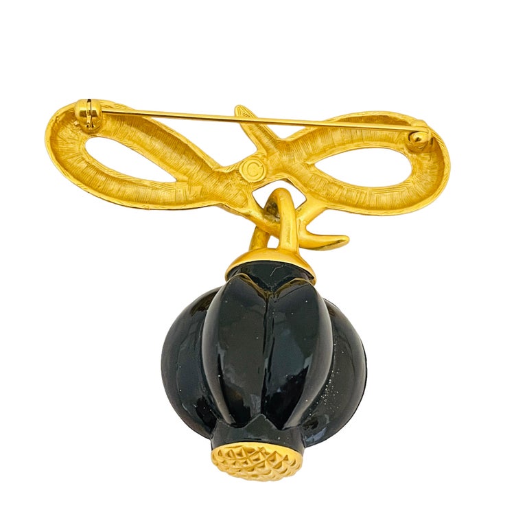 Vintage ANNE KLEIN matte gold black lucite designer runway brooch For ...
