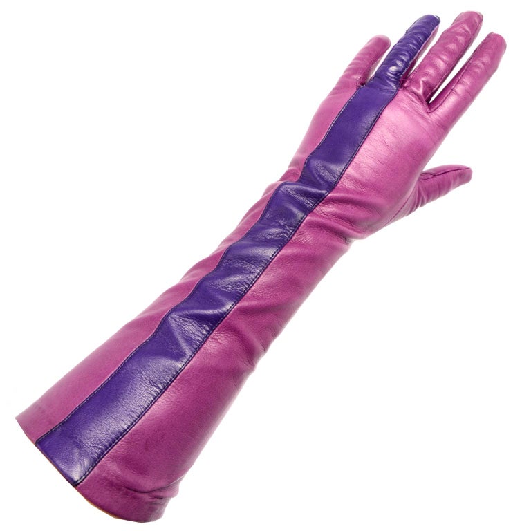 Vintage Anne Klein Two Toned Magenta Pink and Purple Leather Gloves at ...