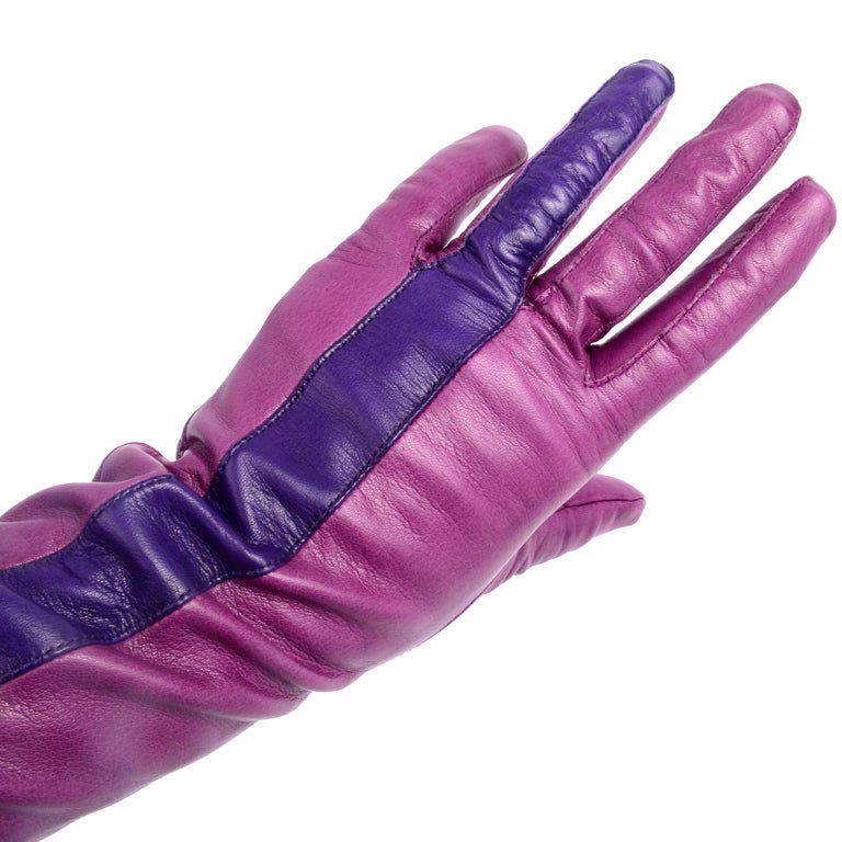 Vintage Anne Klein Two Toned Magenta Pink and Purple Leather Gloves at ...
