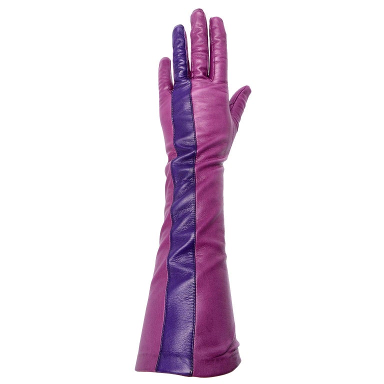Vintage Anne Klein Two Toned Magenta Pink and Purple Leather Gloves at ...
