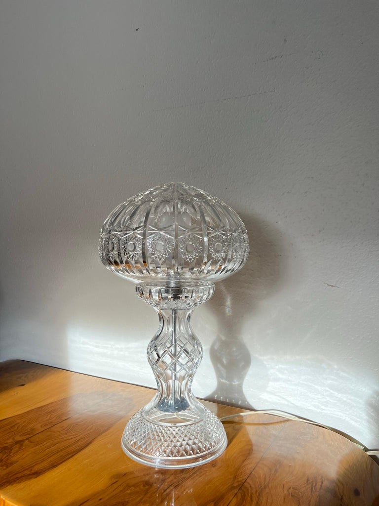 Vintage antique art deco hand cut mushroom crystal table lamp For Sale ...