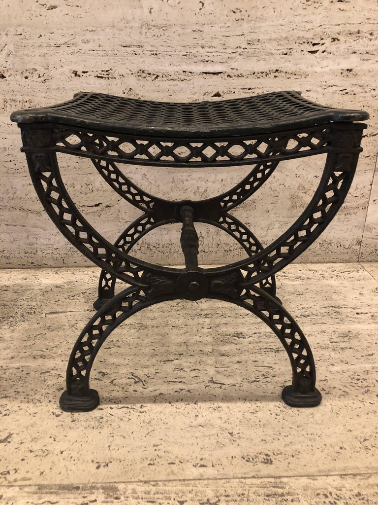 Vintage Antique Cast Iron Filigree X Benches Stools For Sale at 1stDibs