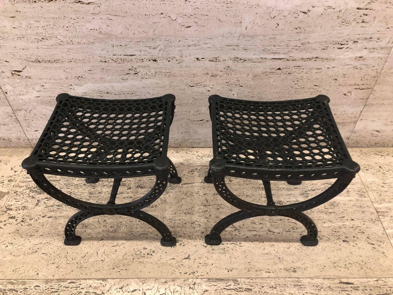 Vintage Antique Cast Iron Filigree X Benches Stools For Sale at 1stDibs