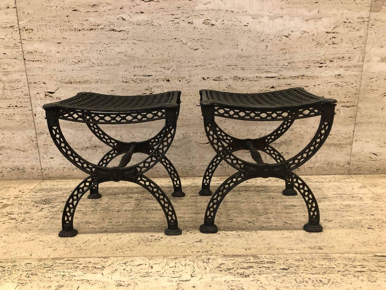 Vintage Antique Cast Iron Filigree X Benches Stools For Sale at 1stDibs
