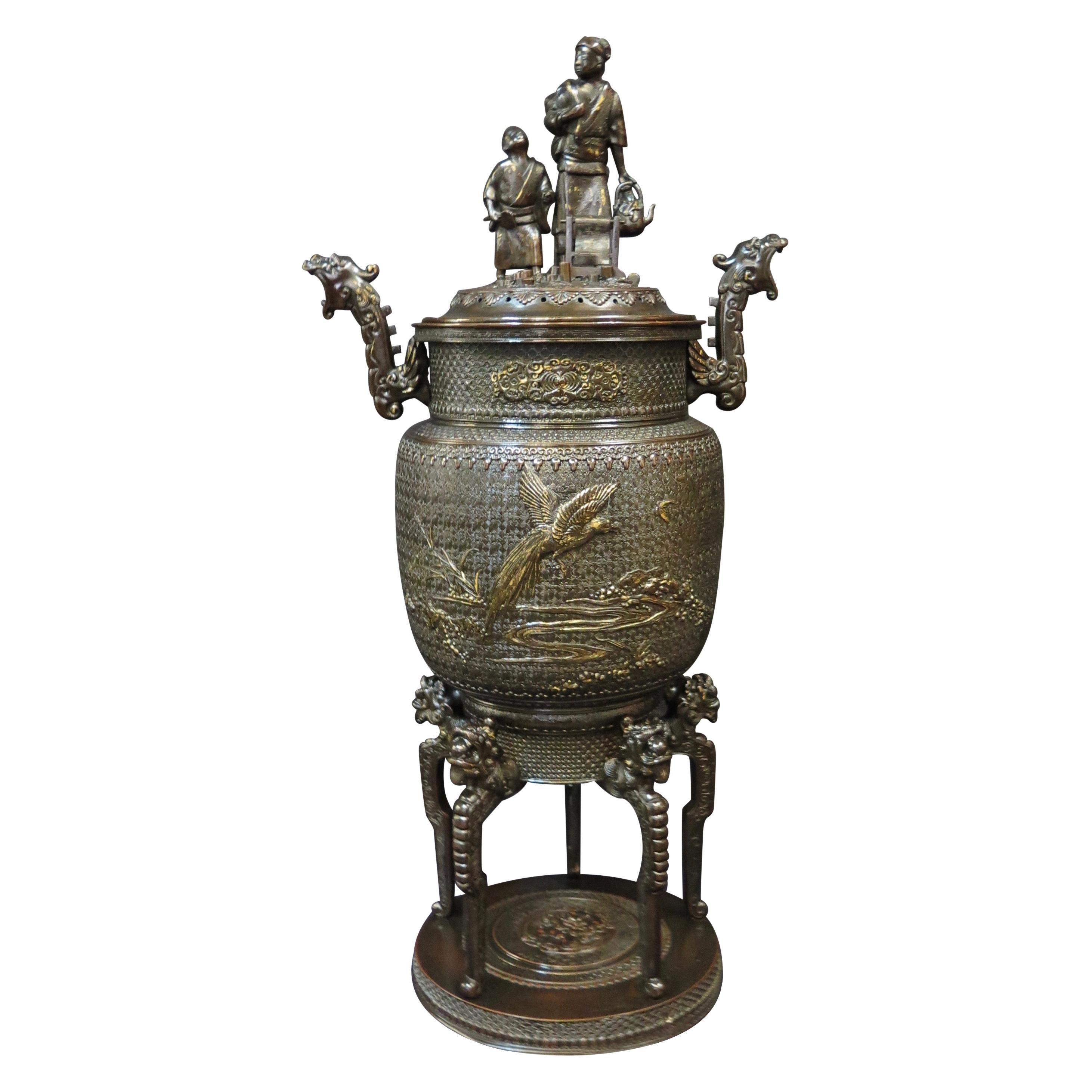 Vintage Antique Chinese Bronze Incense Burner For Sale at 1stDibs
