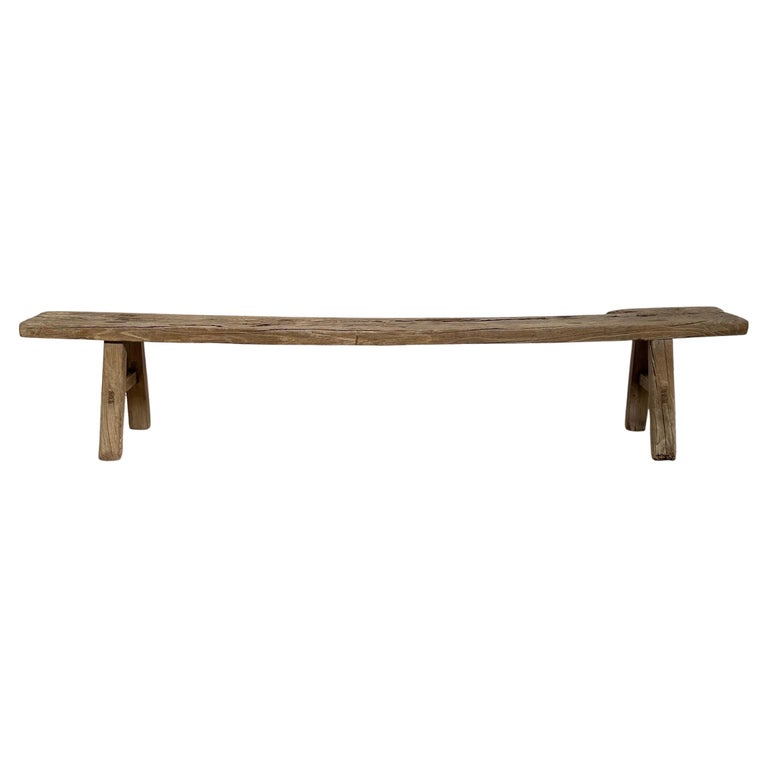 Vintage Antique Elm Wood Bench at 1stDibs