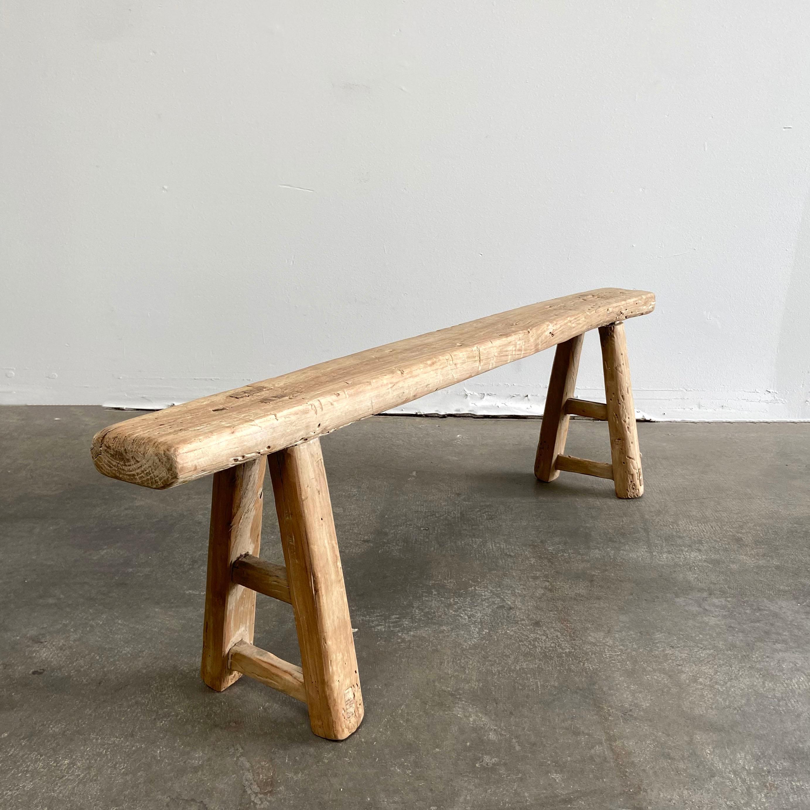 Vintage Antique Elm Wood Bench at 1stDibs