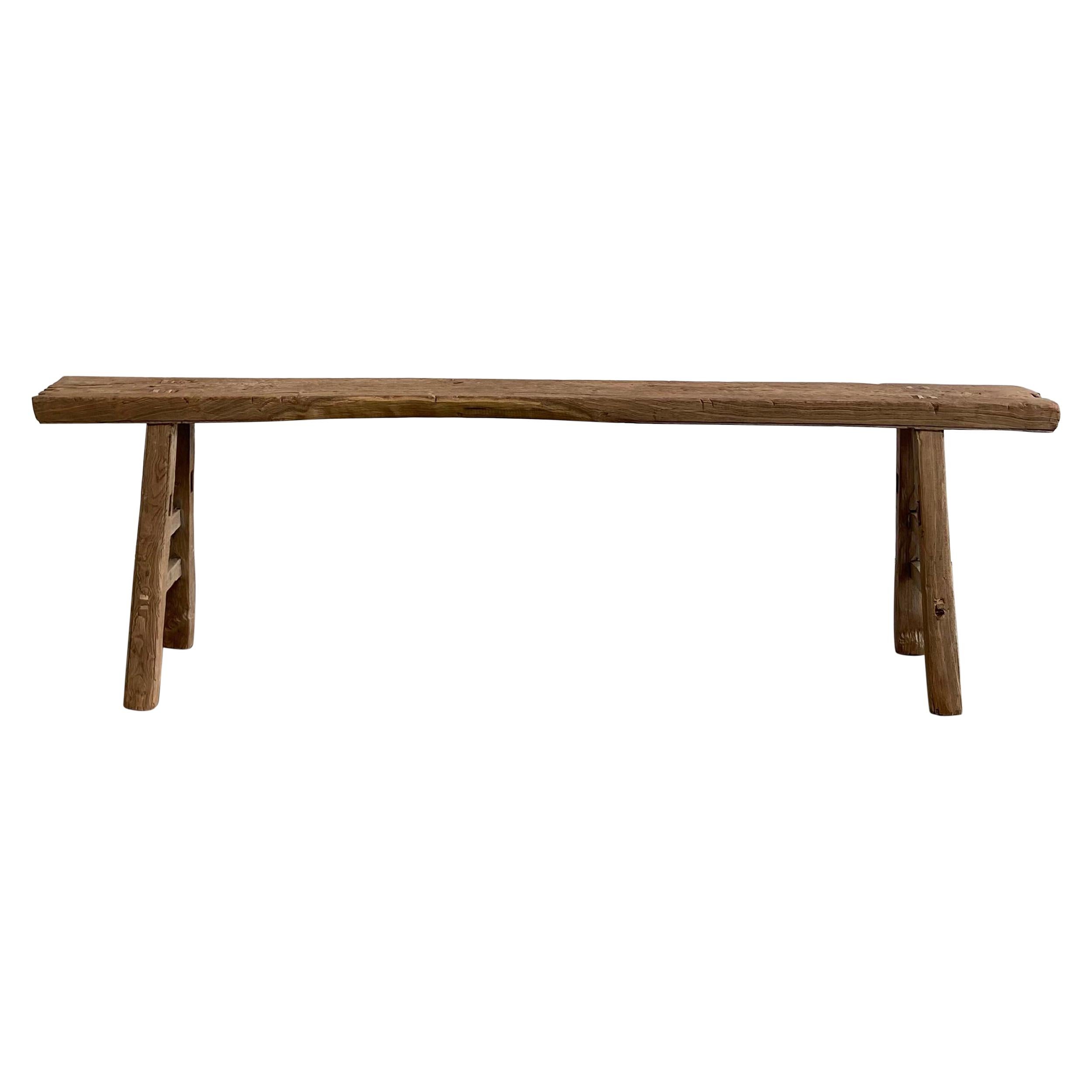 Vintage Antique Elm Wood Bench at 1stDibs
