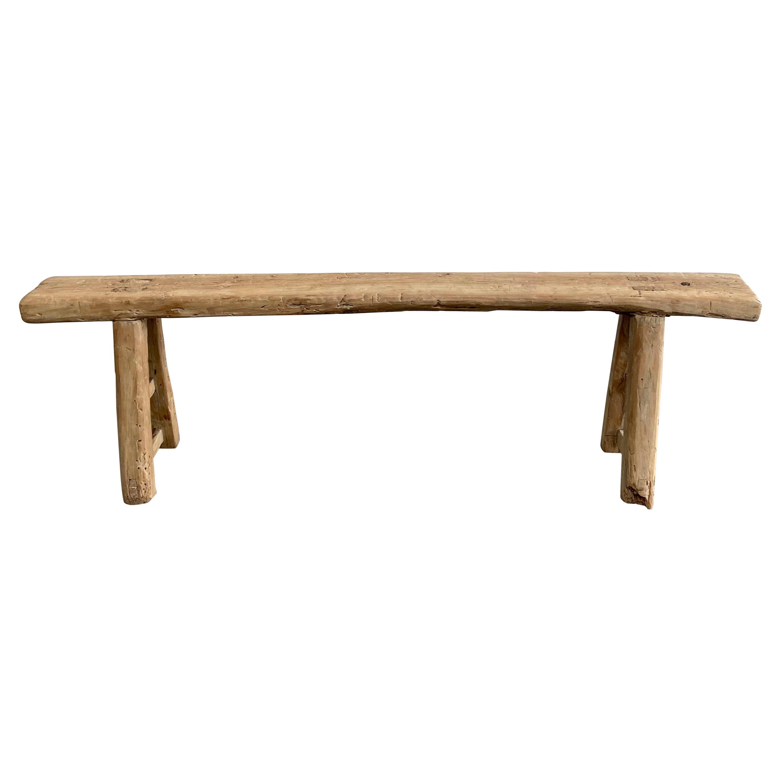 Vintage Antique Elm Wood Bench at 1stDibs