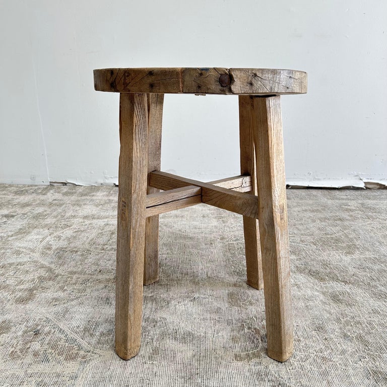 Vintage Antique Elm Wood Side Table For Sale at 1stDibs