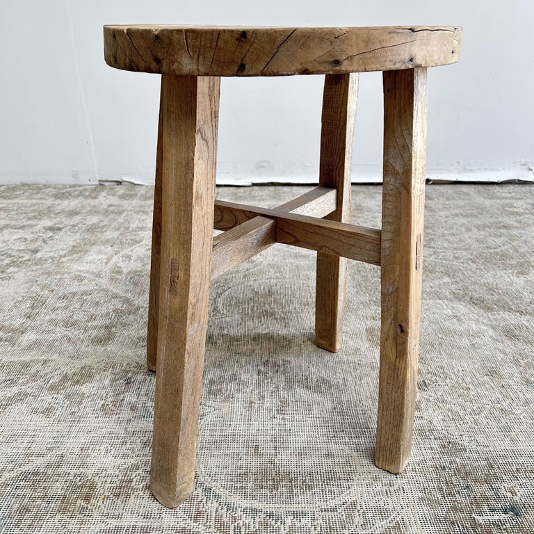 Vintage Antique Elm Wood Side Table For Sale at 1stDibs