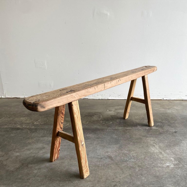 Vintage Antique Elm Wood Skinny Bench at 1stDibs | skinny wood bench ...