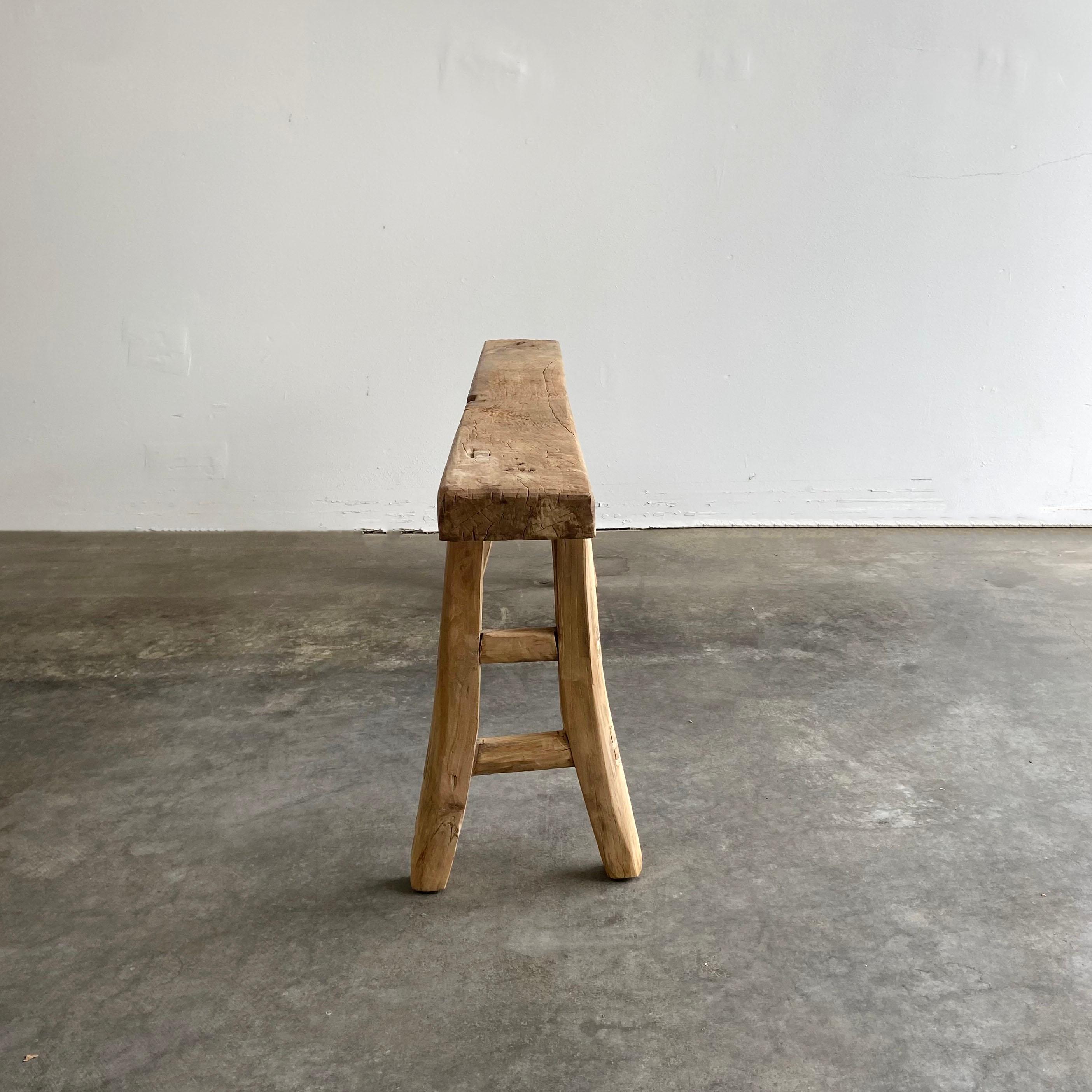 Vintage Antique Elm Wood Skinny Bench For Sale at 1stDibs