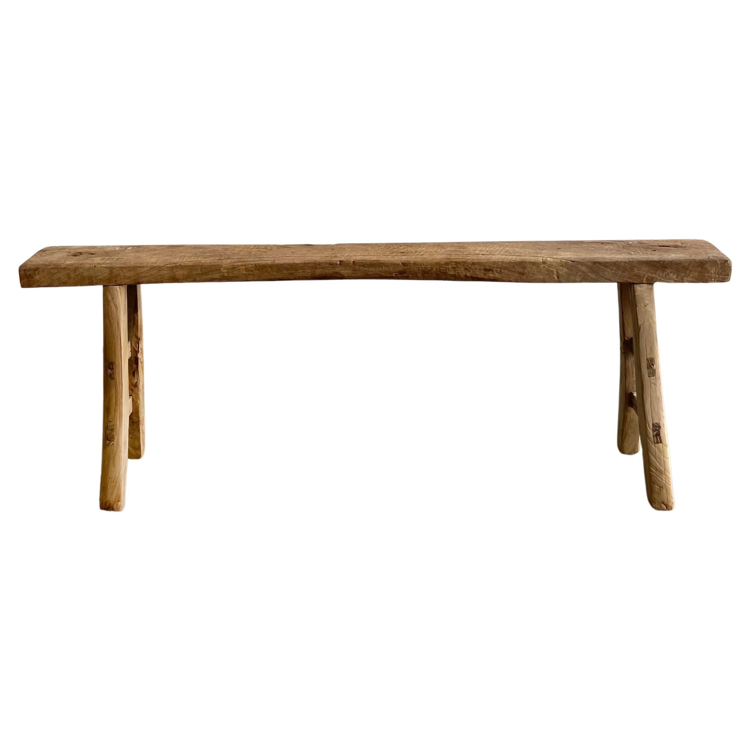 Vintage Elm Wood Skinny Bench at 1stDibs | skinny wood bench