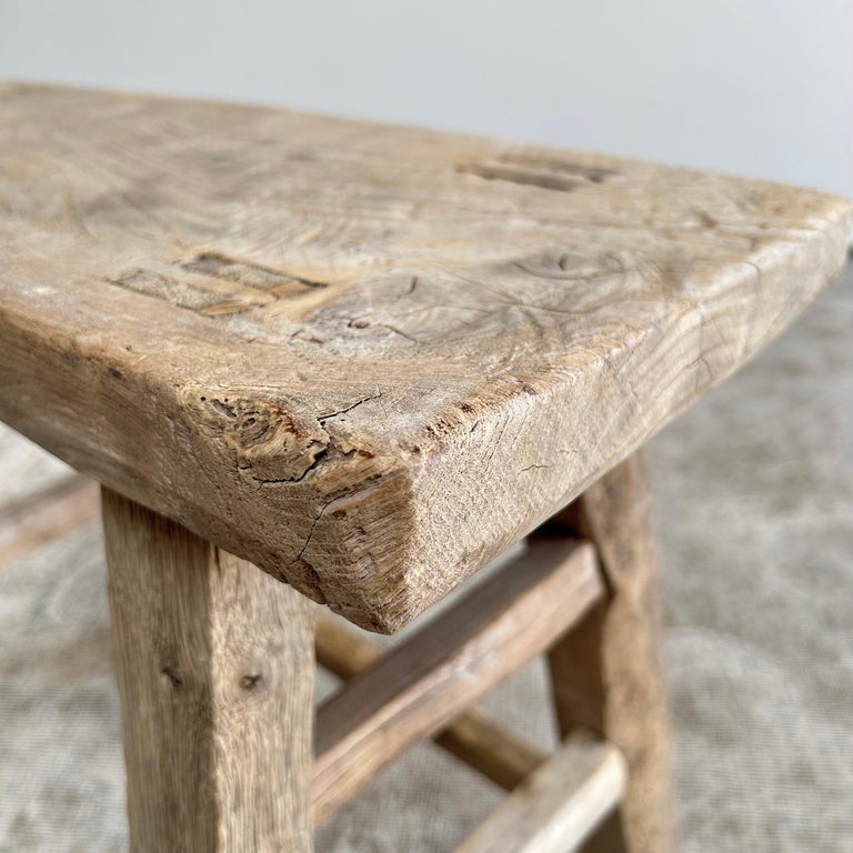 Vintage Antique Elm Wood Stool For Sale at 1stDibs