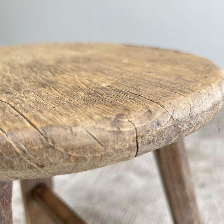 Vintage Antique Elm Wood Stool For Sale at 1stDibs