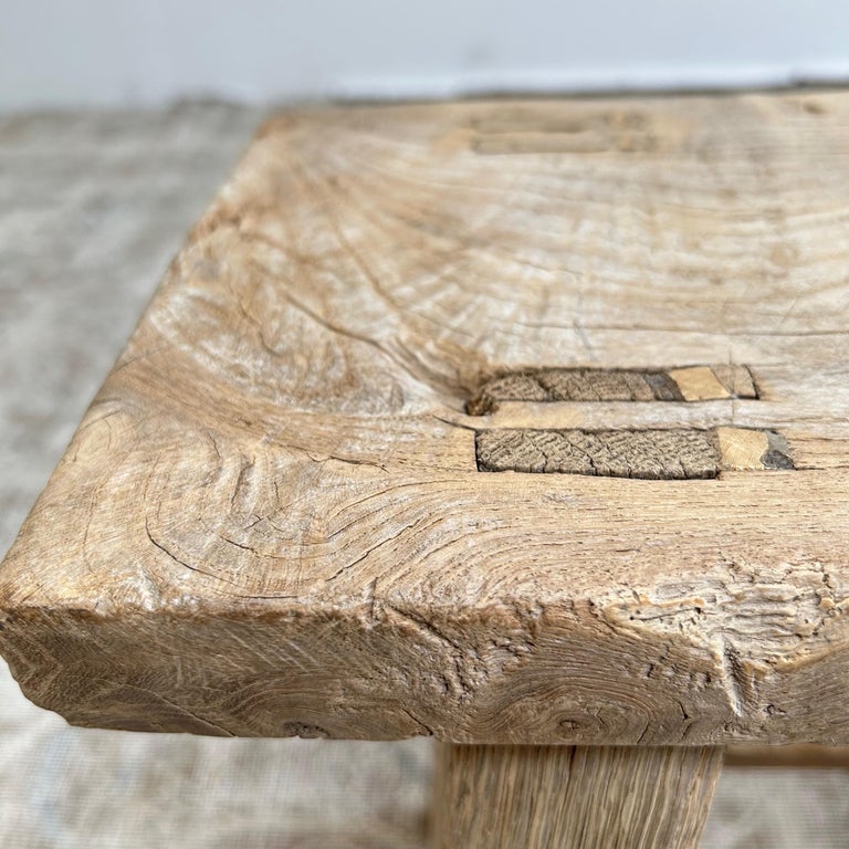 Vintage Antique Elm Wood Stool For Sale at 1stDibs