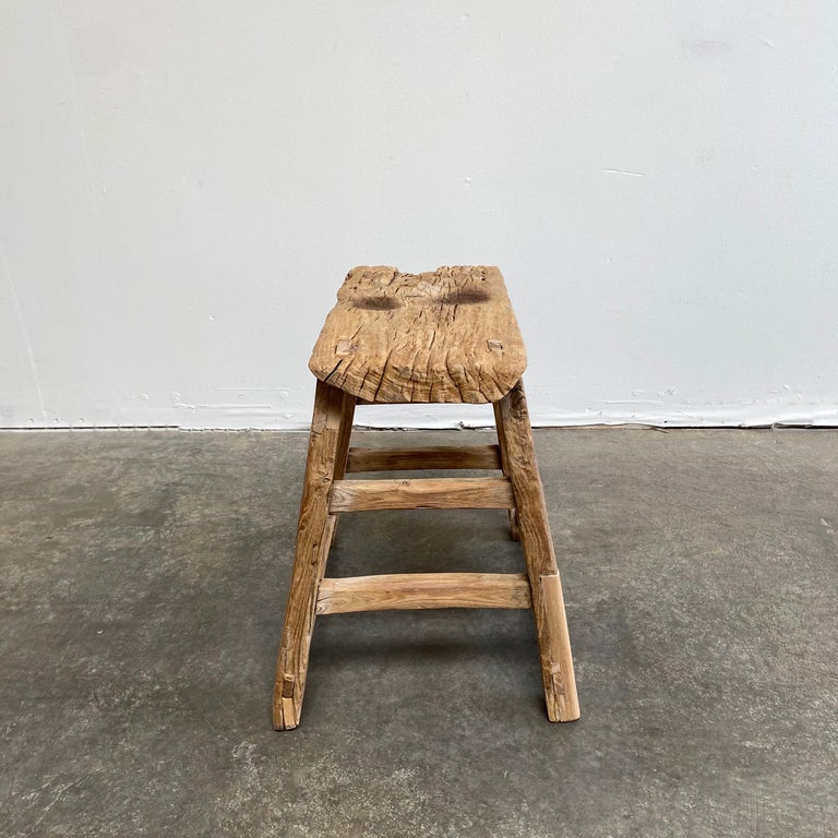 Vintage Antique Elm Wood Stool For Sale at 1stDibs