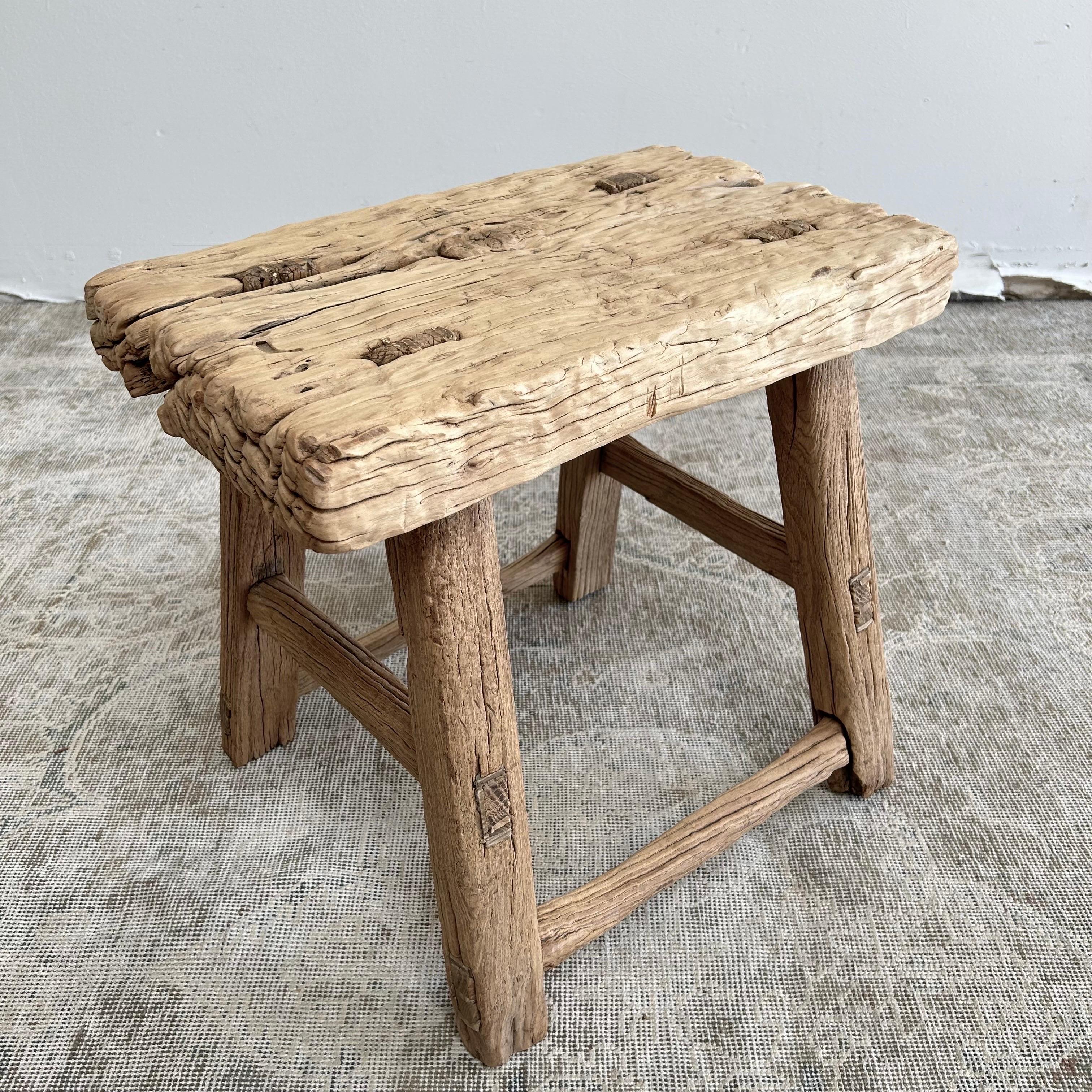 Vintage Antique Elm Wood Stool at 1stDibs