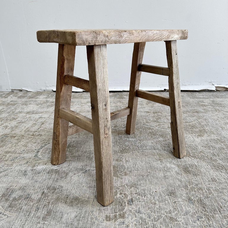 Vintage Antique Elm Wood Stool For Sale at 1stDibs