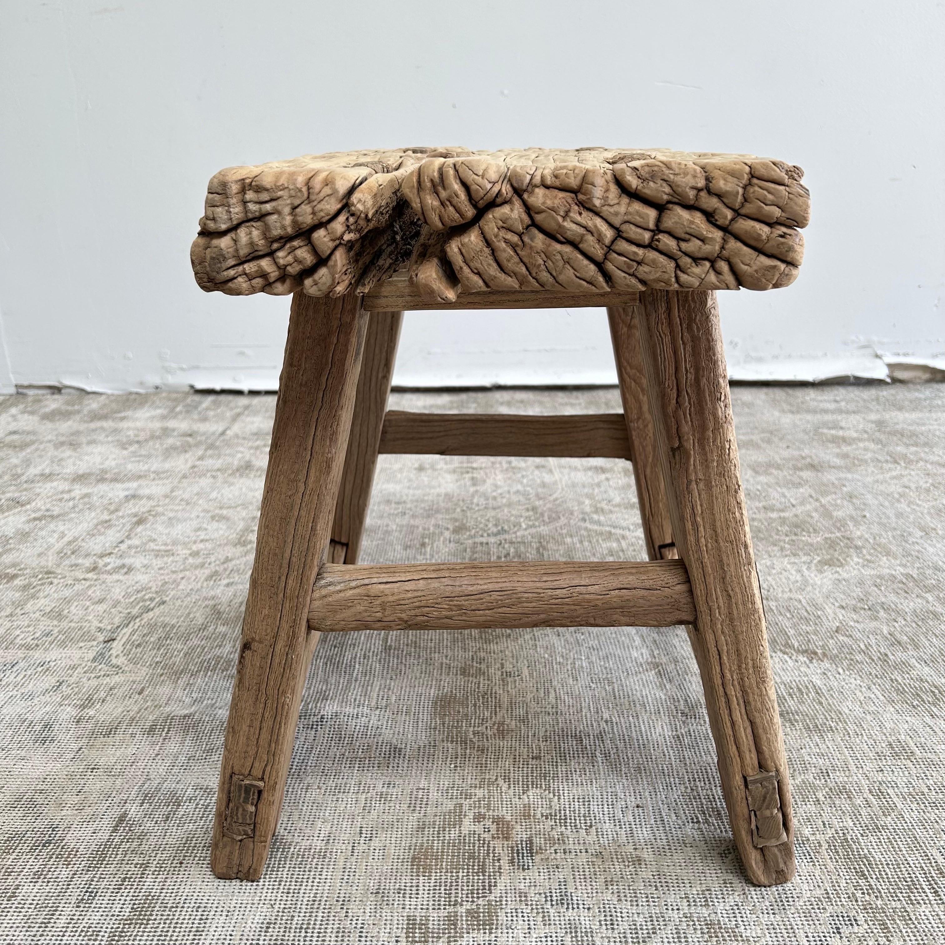 Vintage Antique Elm Wood Stool at 1stDibs