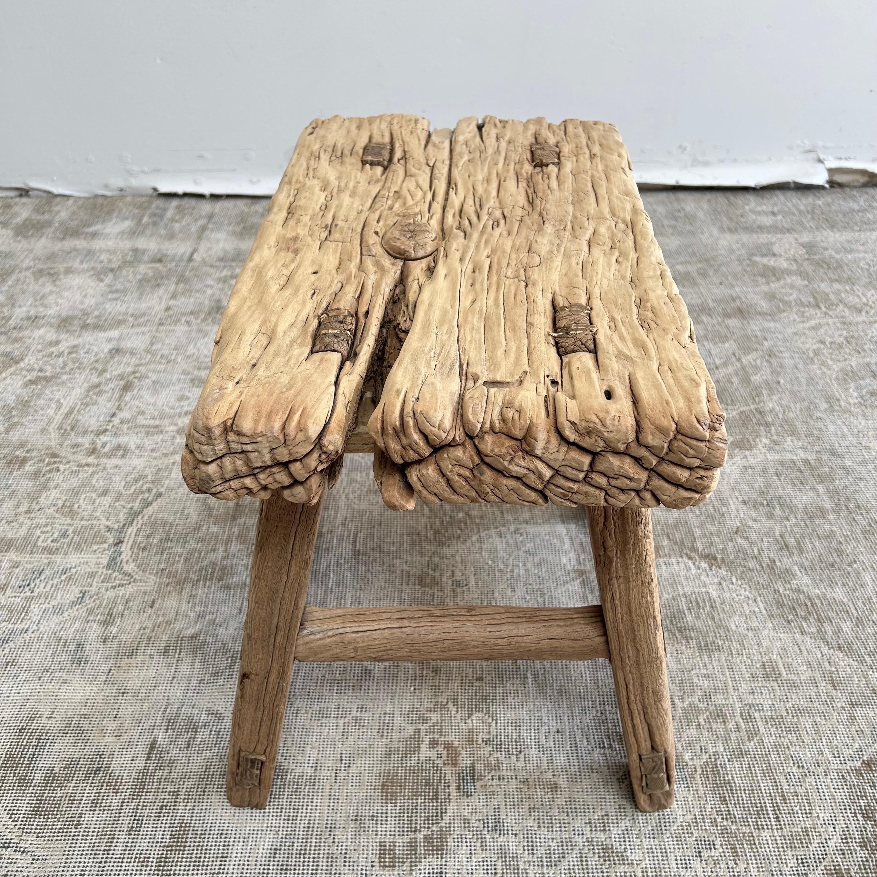 Vintage Antique Elm Wood Stool at 1stDibs