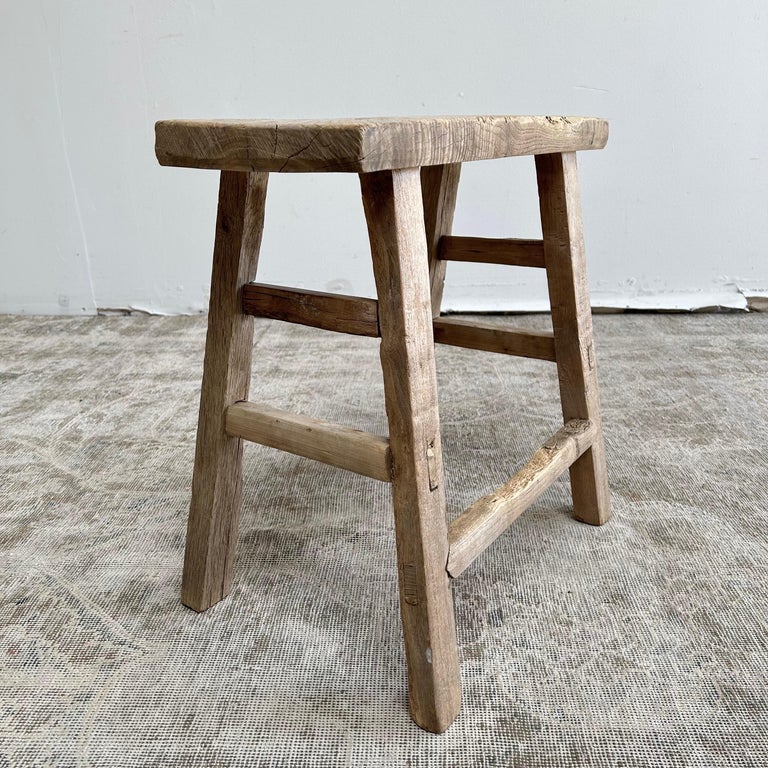 Vintage Antique Elm Wood Stool For Sale at 1stDibs