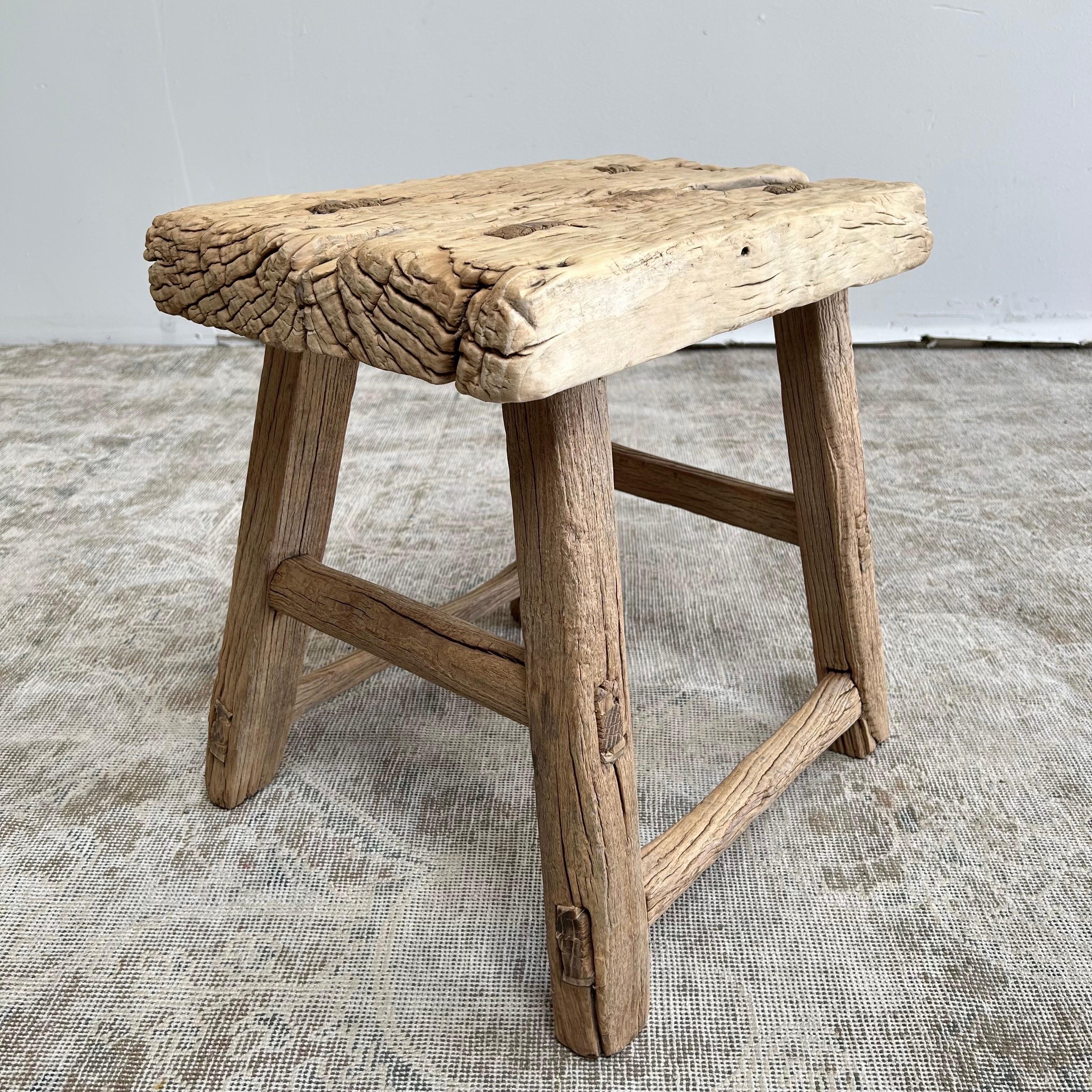 Vintage Antique Elm Wood Stool at 1stDibs
