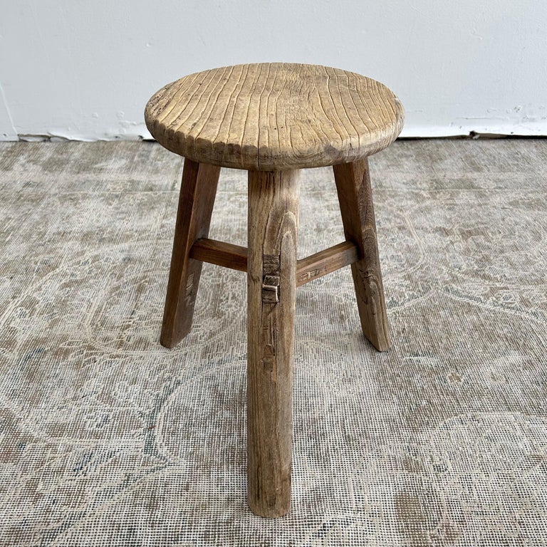 Vintage Antique Elm Wood Stool For Sale at 1stDibs