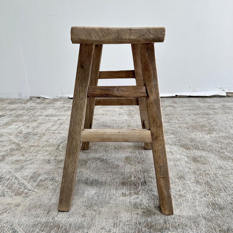Vintage Antique Elm Wood Stool For Sale at 1stDibs