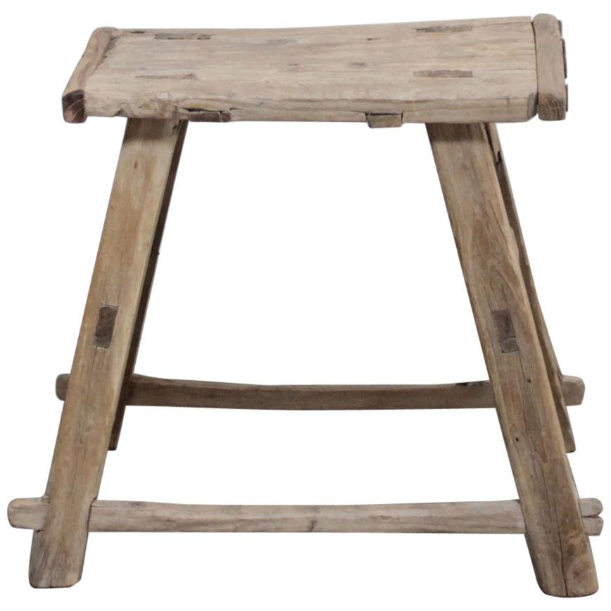 Vintage Reclaimed Elmwood Low Stool at 1stDibs