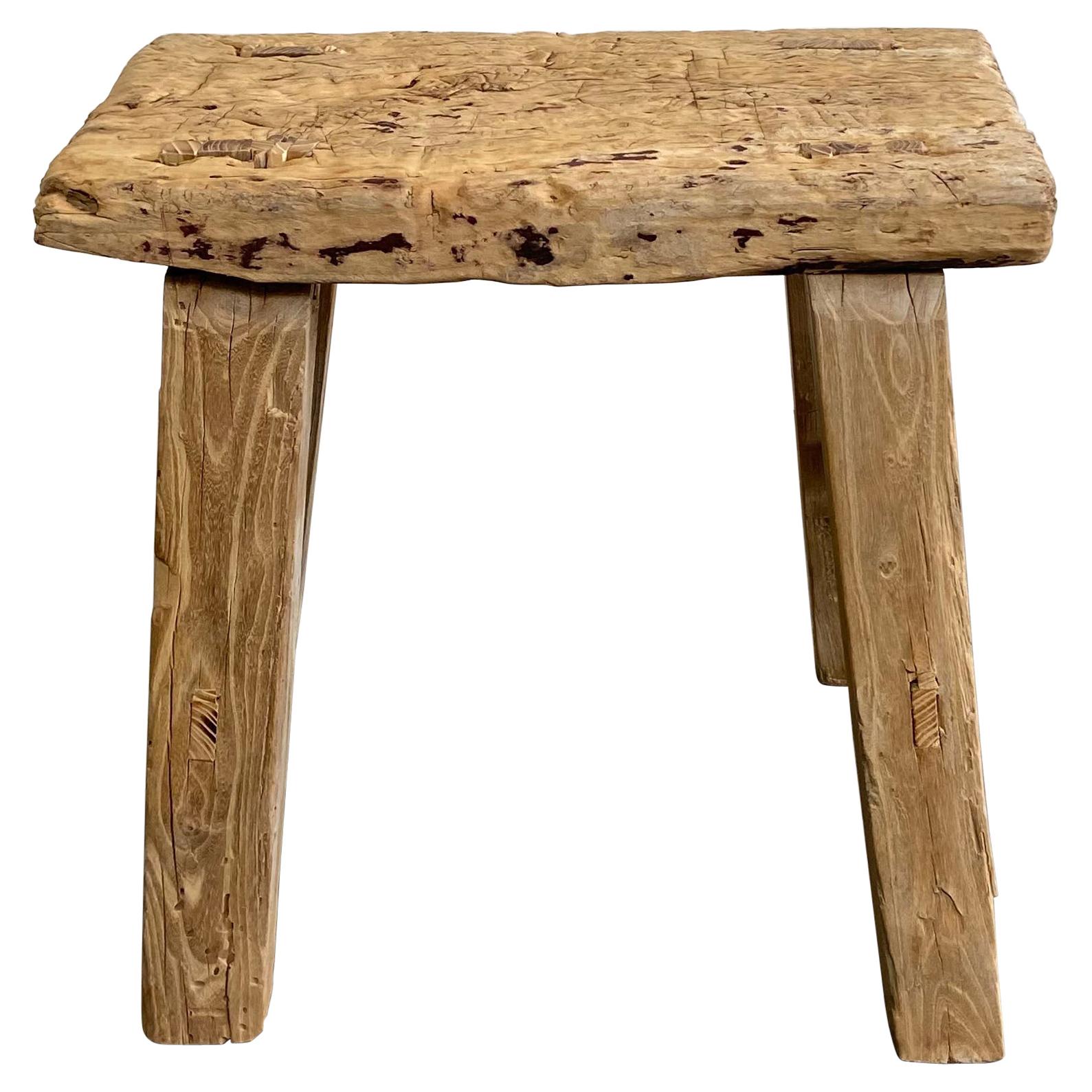 Antique Elm Wood Stool at 1stDibs