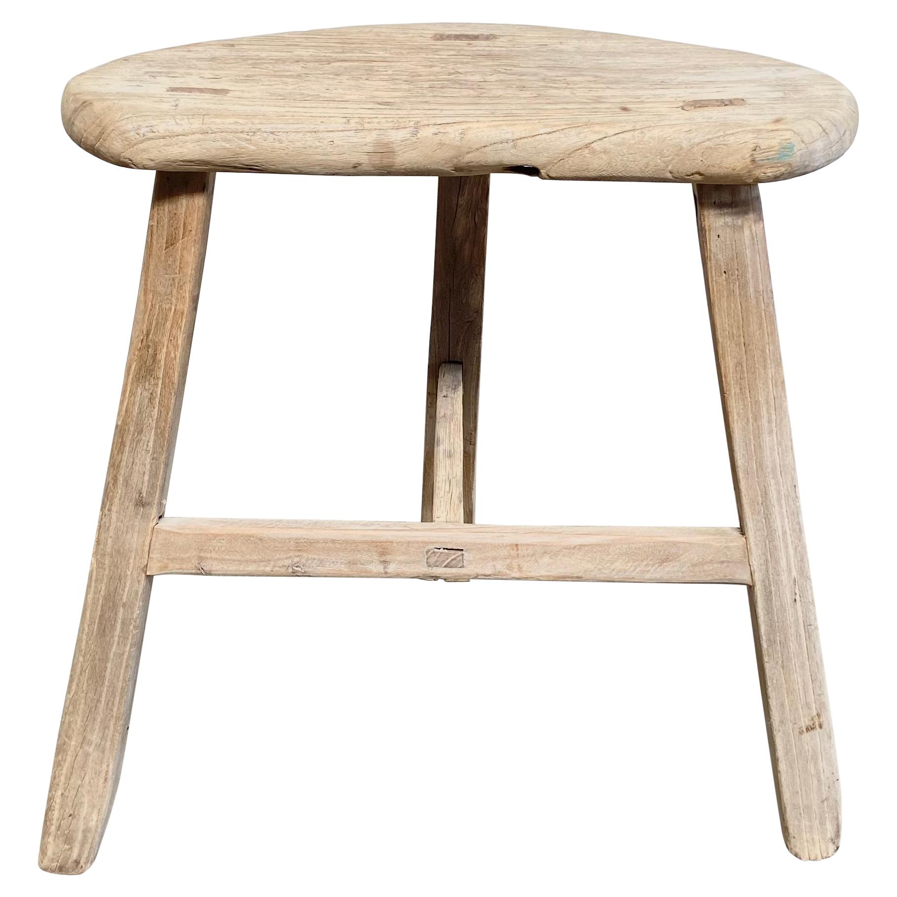 Vintage Antique Elm Wood Stool at 1stDibs