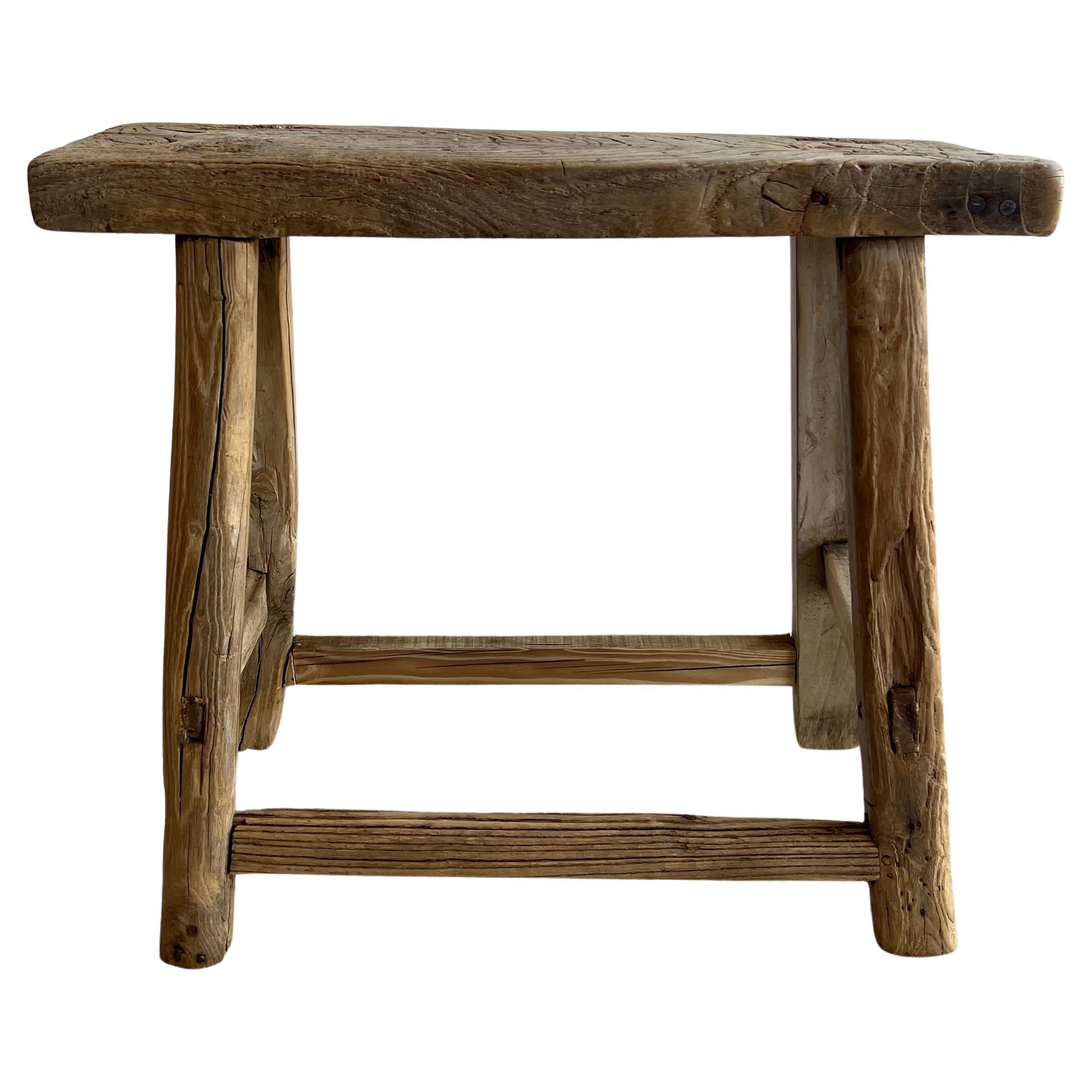 Vintage Antique Elm Wood Stool at 1stDibs