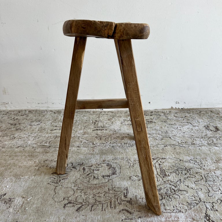 Vintage Antique Half Round Elm Wood Stool at 1stDibs