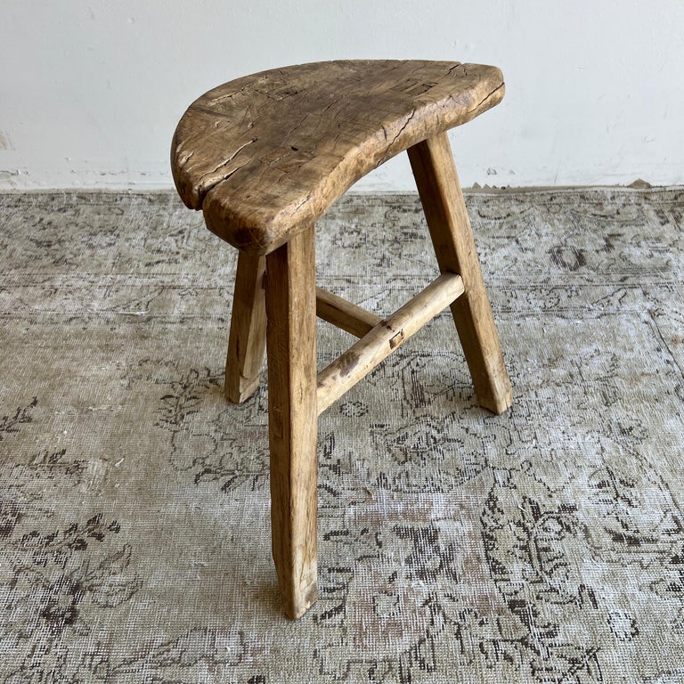 Vintage Antique Half Round Elm Wood Stool at 1stDibs
