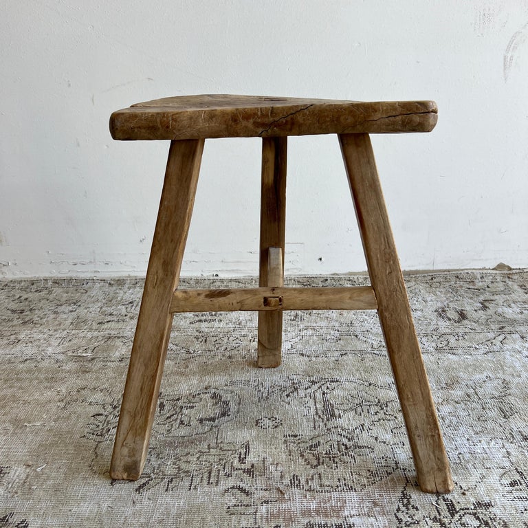Vintage Antique Half Round Elm Wood Stool at 1stDibs