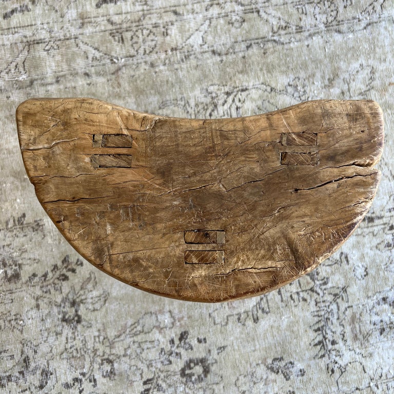 Vintage Antique Half Round Elm Wood Stool at 1stDibs