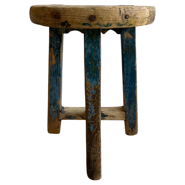 Vintage Antique Half Round Elmwood Stool with Original Paint For Sale ...