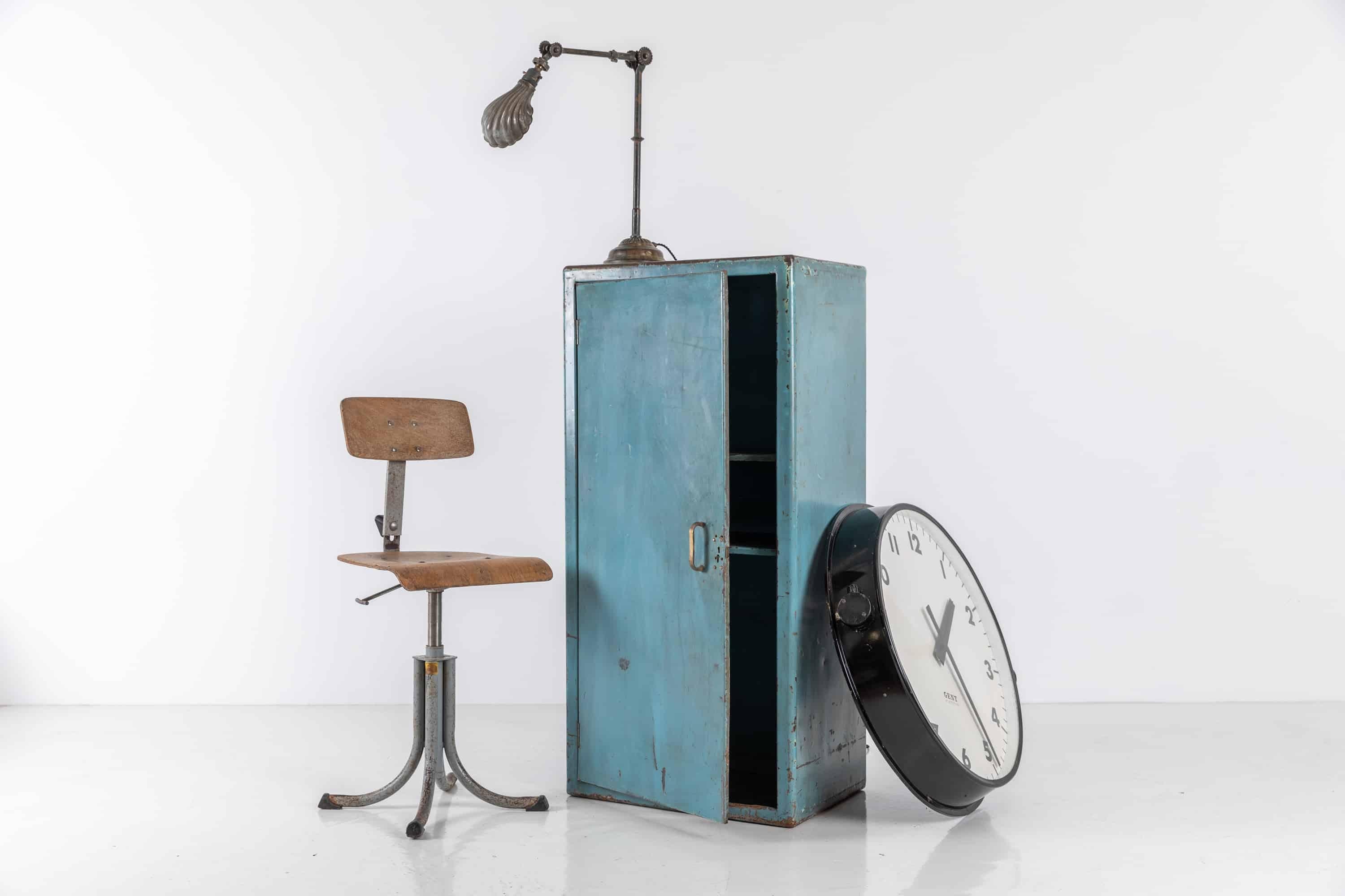 Vintage Antique Industrial Large Blue Painted Steel Cabinet Cupboard ...