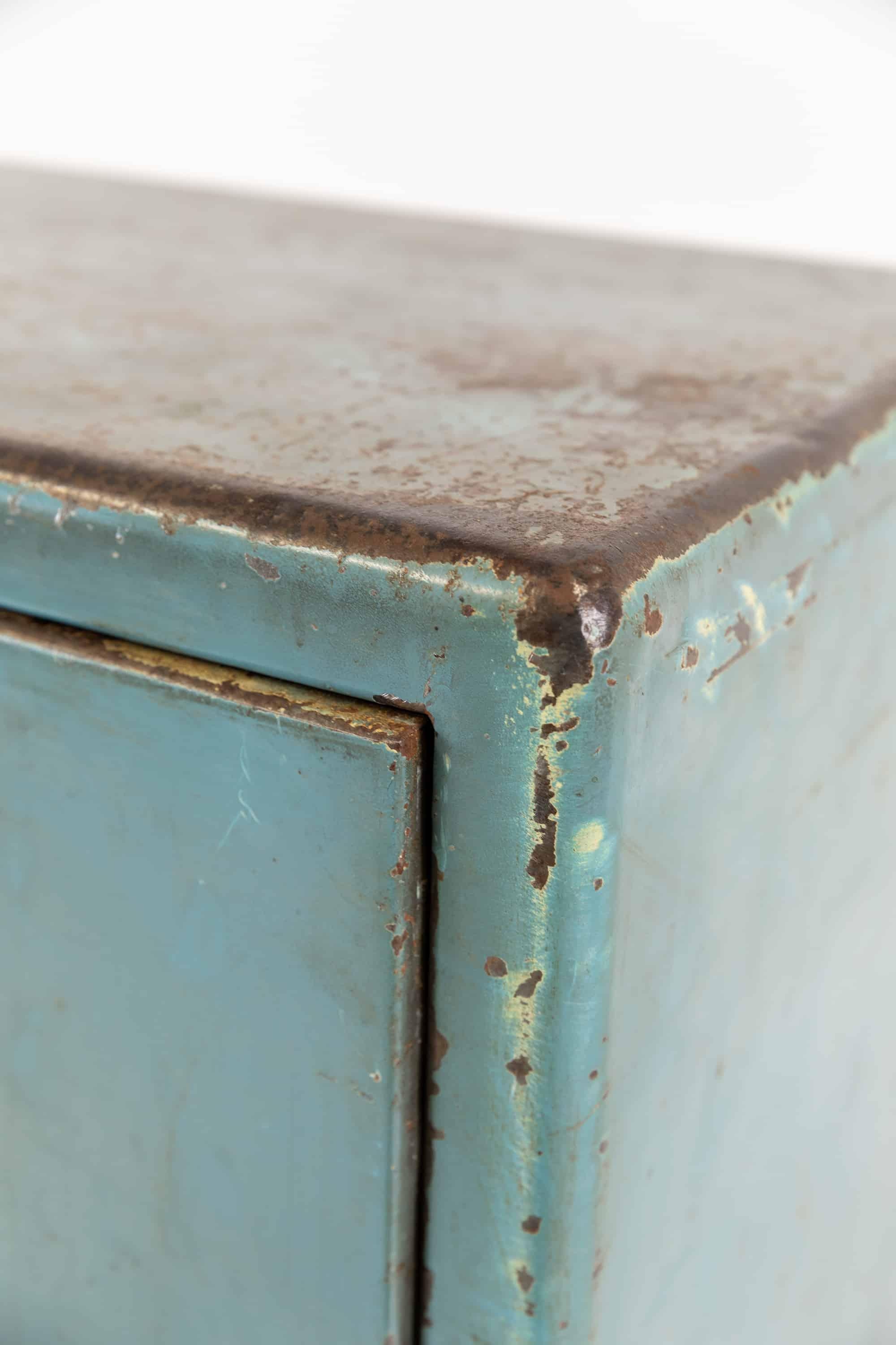 Vintage Antique Industrial Large Blue Painted Steel Cabinet Cupboard ...