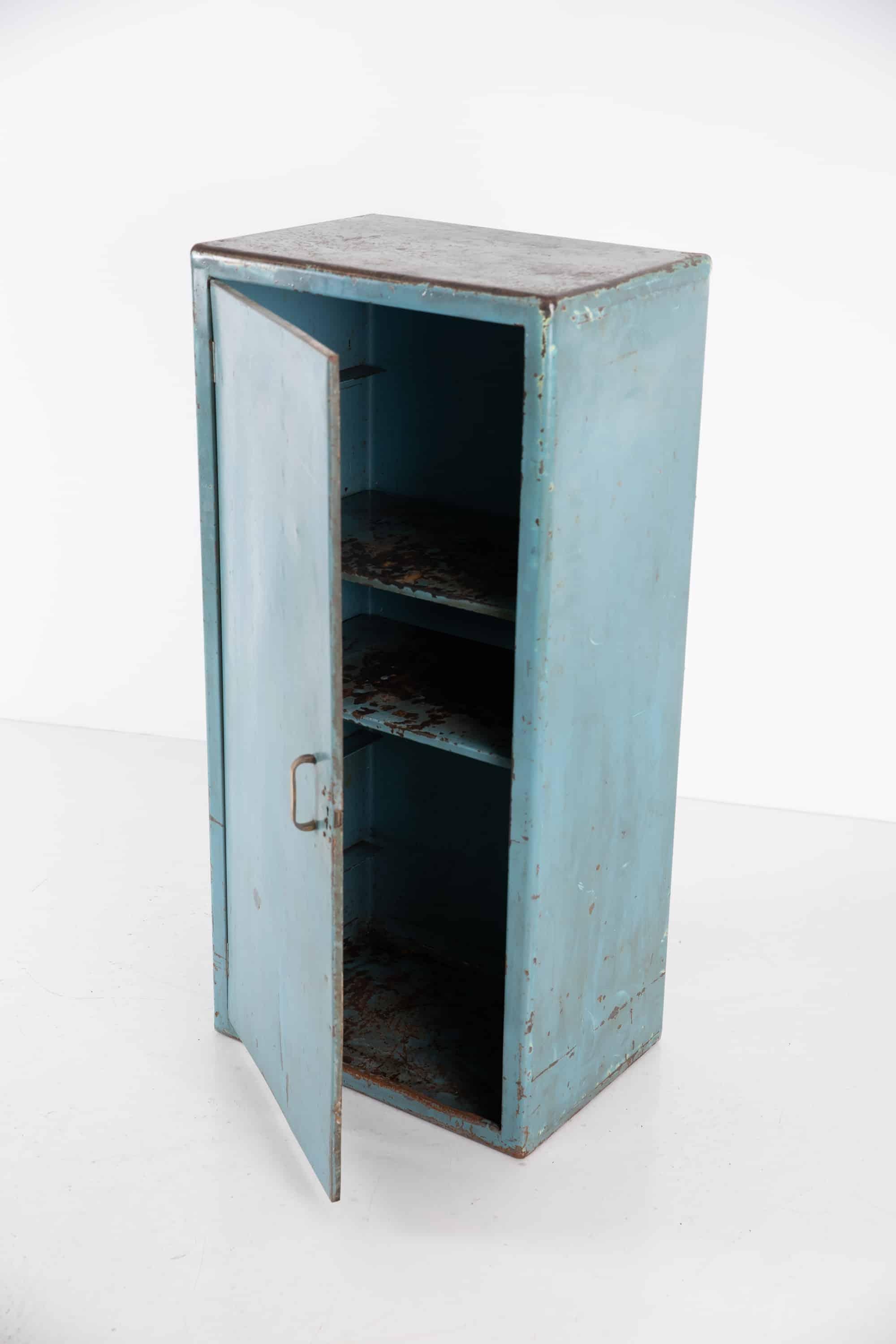 Vintage Antique Industrial Large Blue Painted Steel Cabinet Cupboard ...