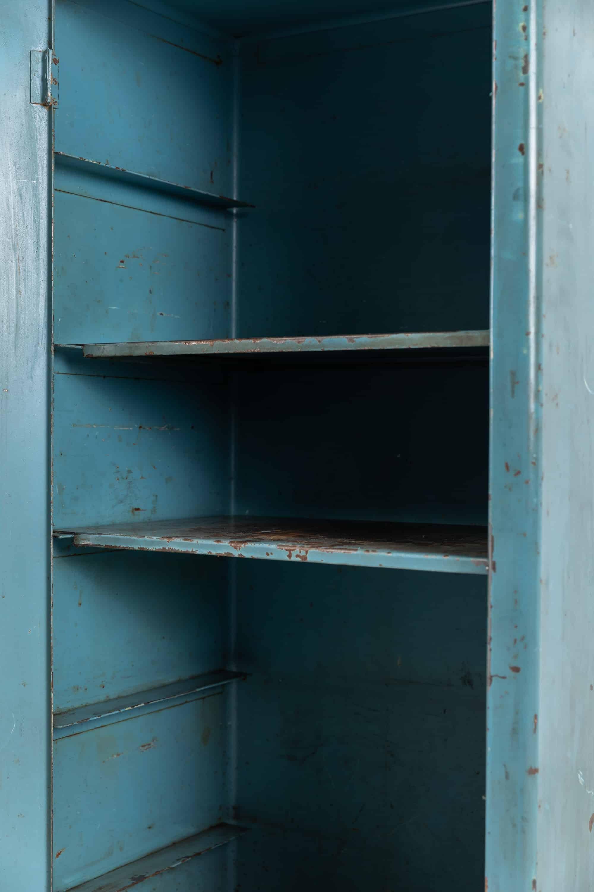 Vintage Antique Industrial Large Blue Painted Steel Cabinet Cupboard ...