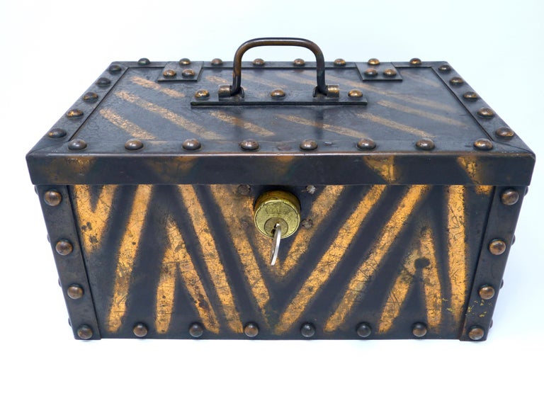 Vintage Antique Japanned Finish Copper Lock Box Personal Safe With Key ...