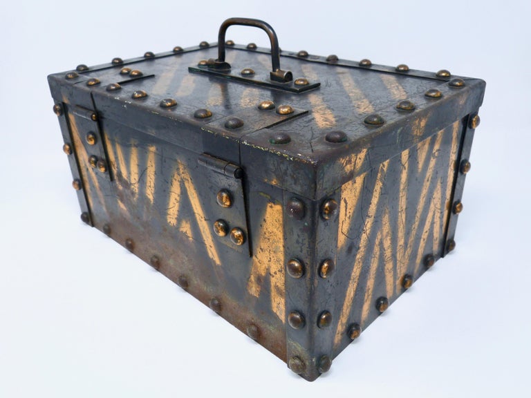 Vintage Antique Japanned Finish Copper Lock Box Personal Safe With Key ...