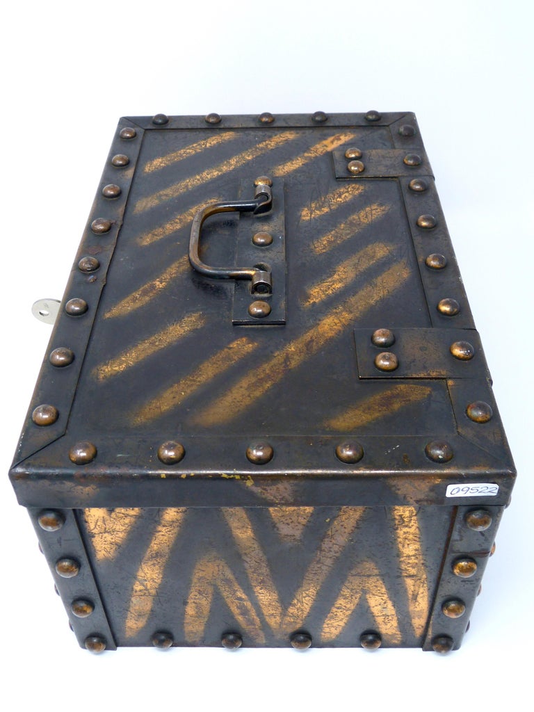 Vintage Antique Japanned Finish Copper Lock Box Personal Safe With Key ...