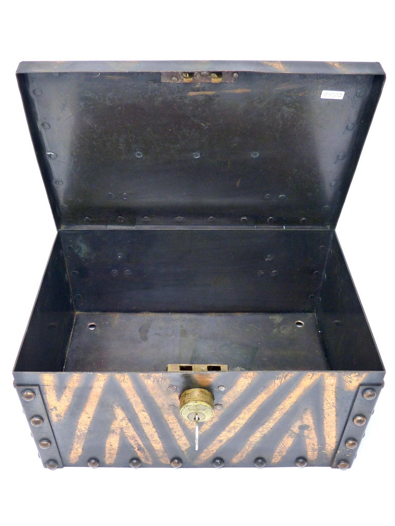 Vintage Antique Japanned Finish Copper Lock Box Personal Safe With Key ...