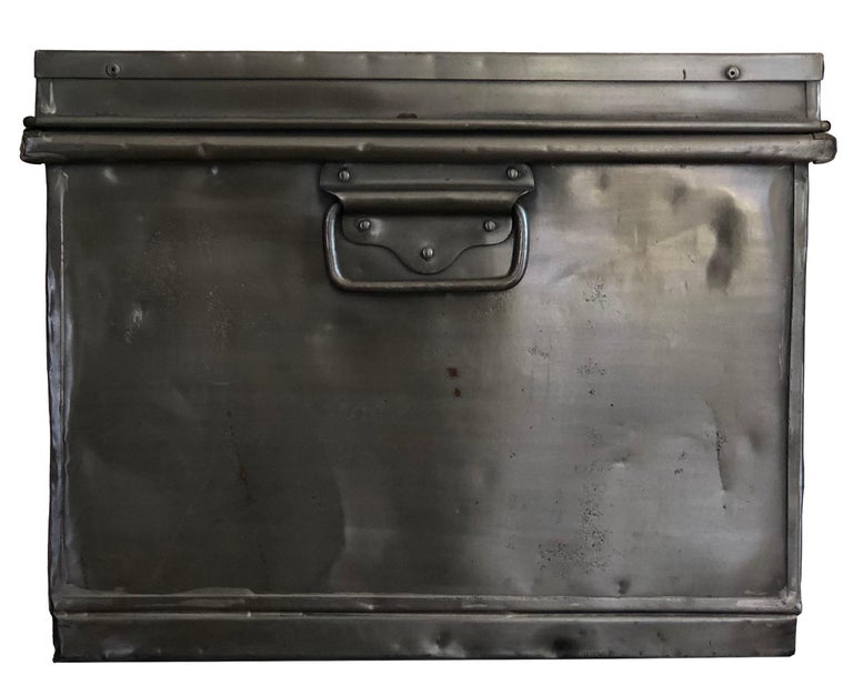 Vintage Antique Metal Trunk with Brass Hardware and Plaque at 1stDibs